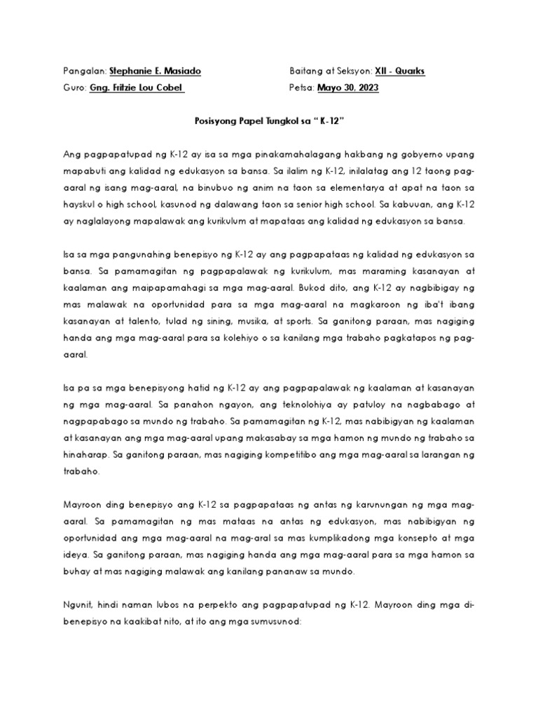 Posisyong Papel | PDF