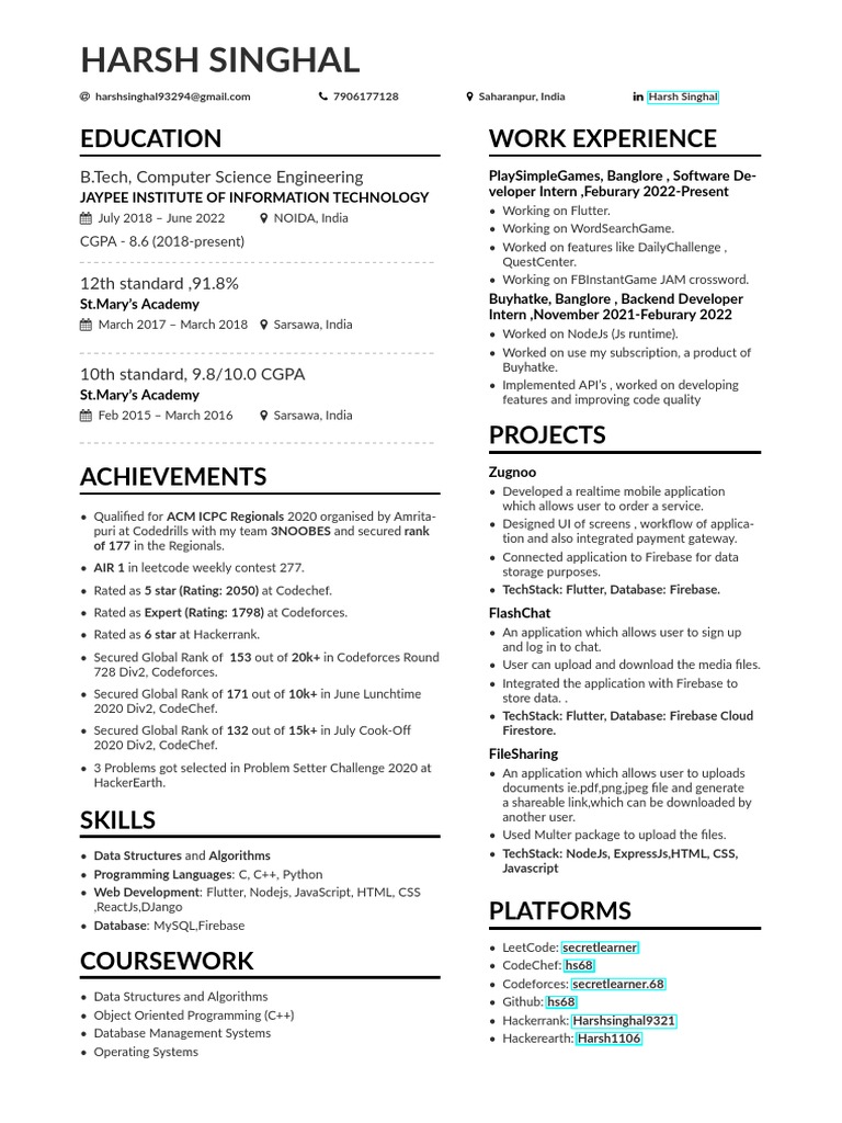 Harsh Singhal: Work Experience Education | PDF | Systems Engineering | Information Technology