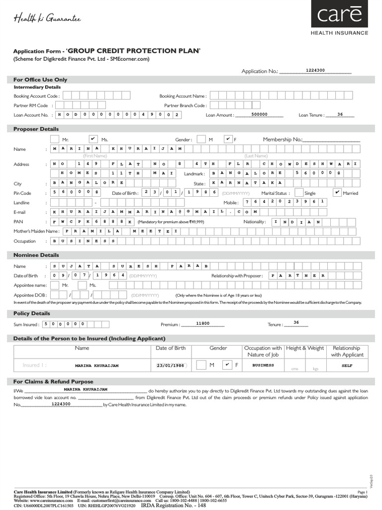 Insurance Form | PDF