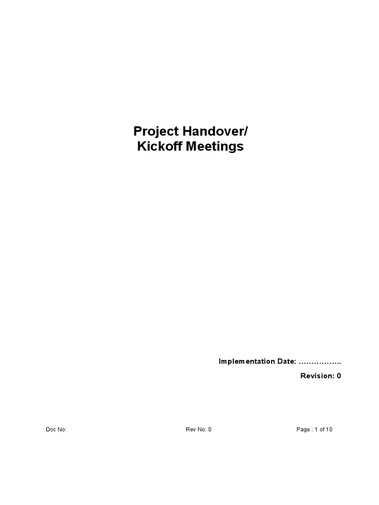 Project Handover Kickoff Meeting Procedure Pdf Procurement Government