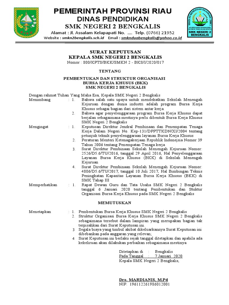 SK BKK SMKN 2 Bengkalis Jadi | PDF
