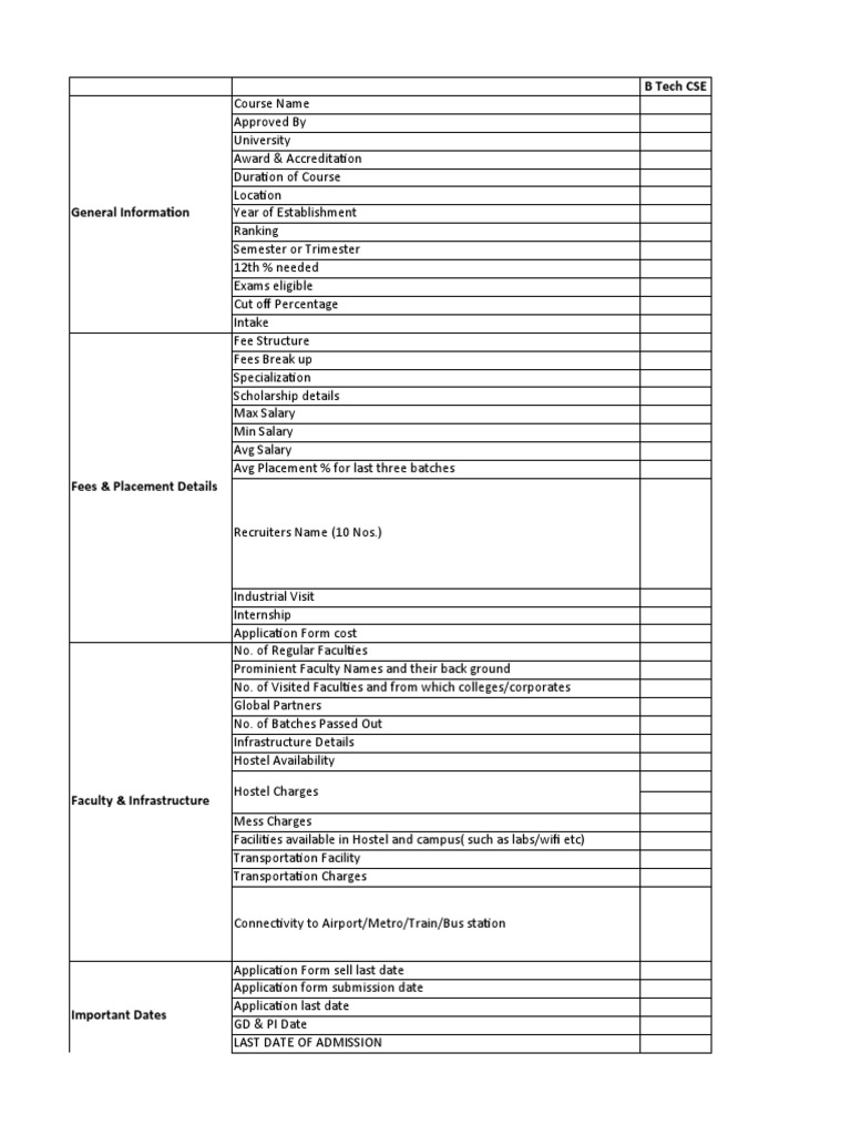 College Details Sheet | PDF | Academic Term