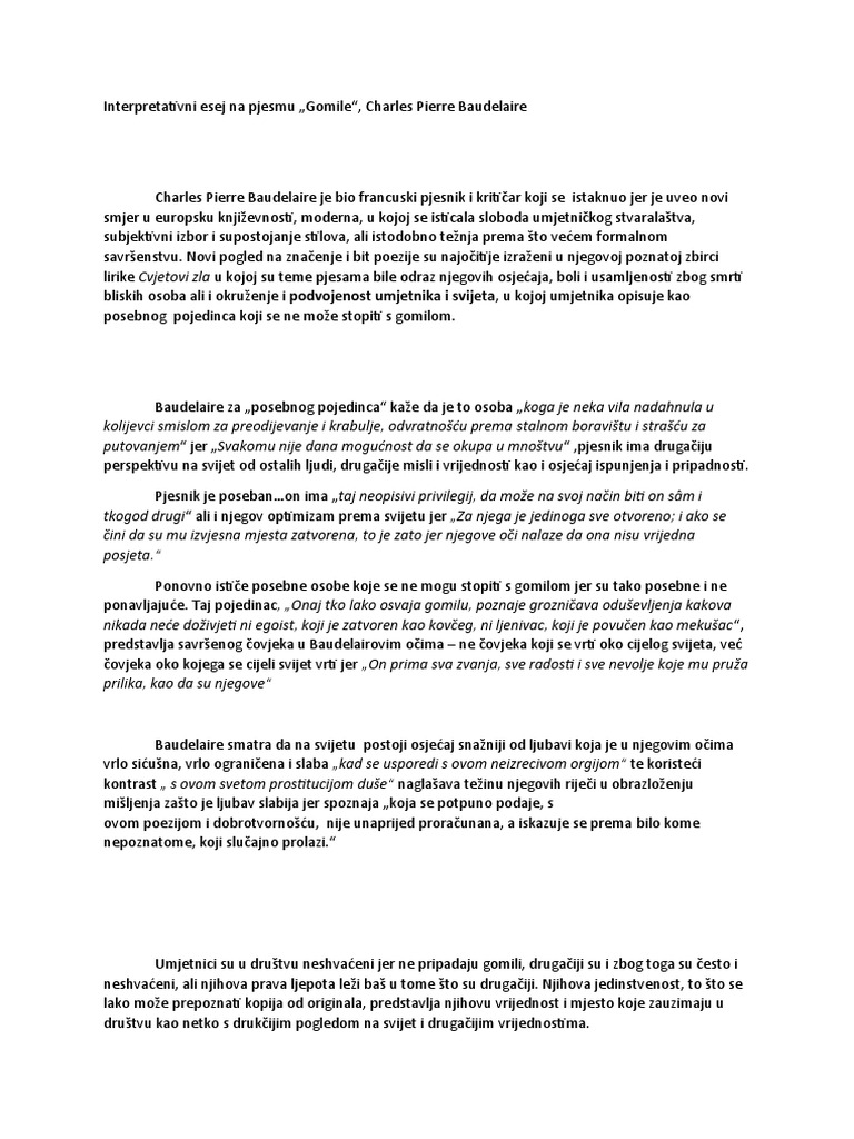 Esej Na Pjesmu Gomila | PDF