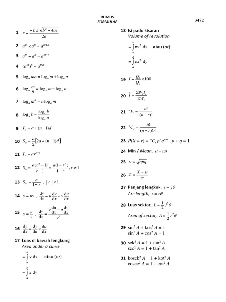 Rumus Add Maths KSSM New 1 | PDF | Teaching Methods & Materials