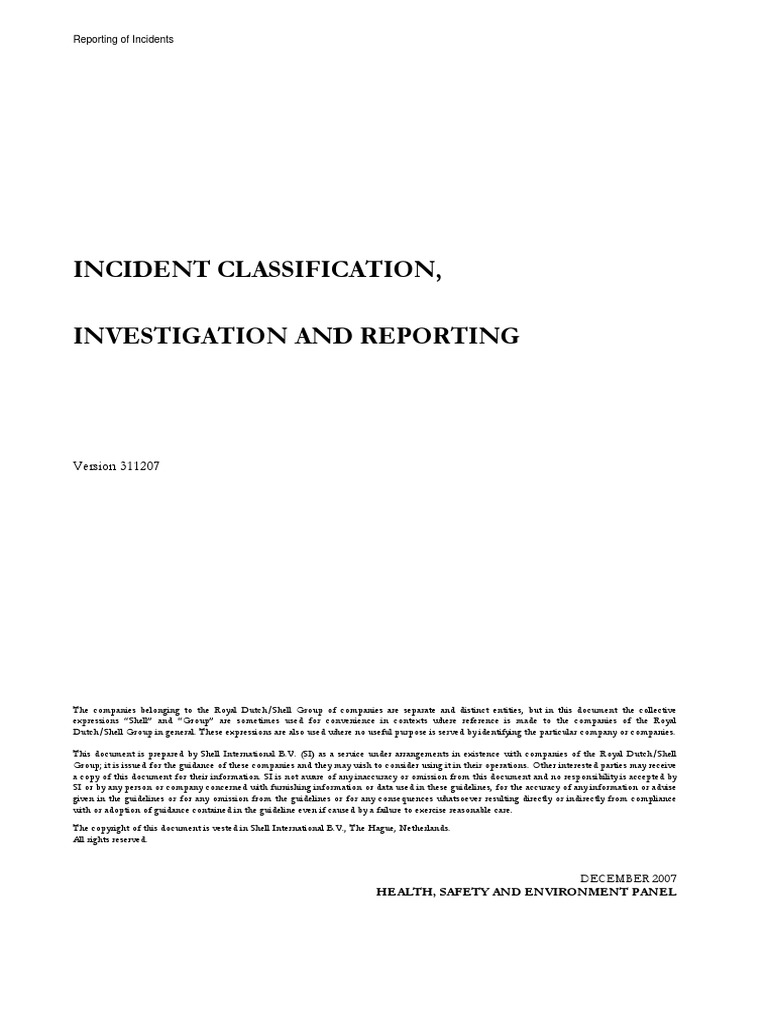 Incident Classification, Investigation, and Reporting Manual | PDF ...