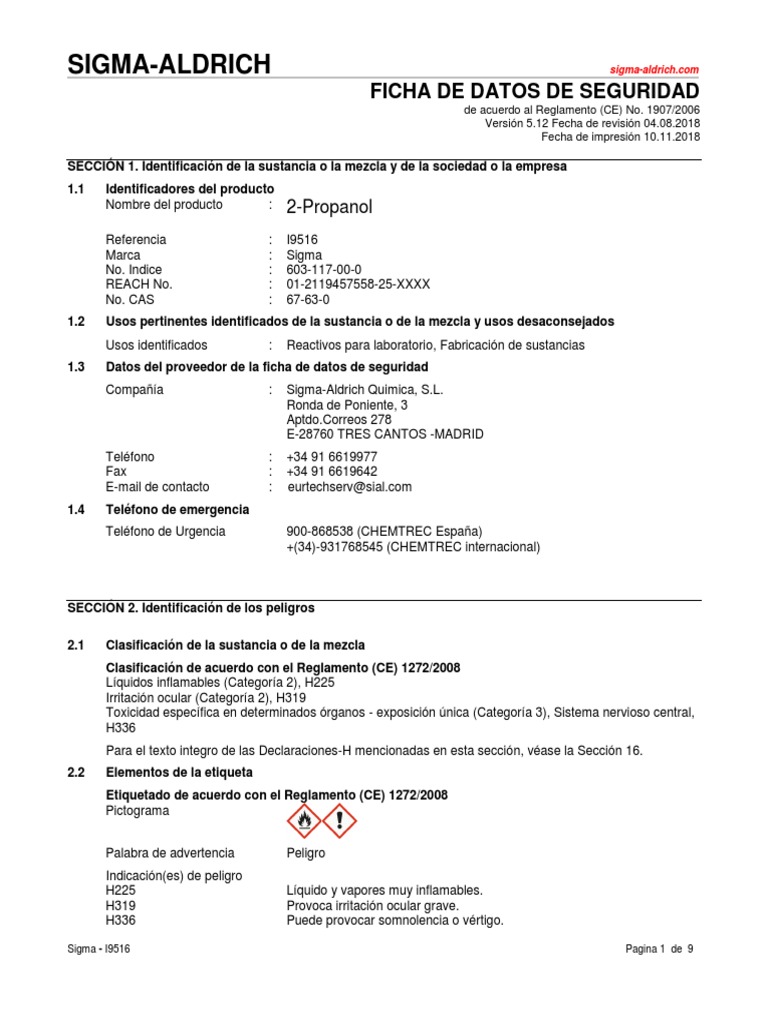 2 Propanol | PDF | Agua | Toxicidad