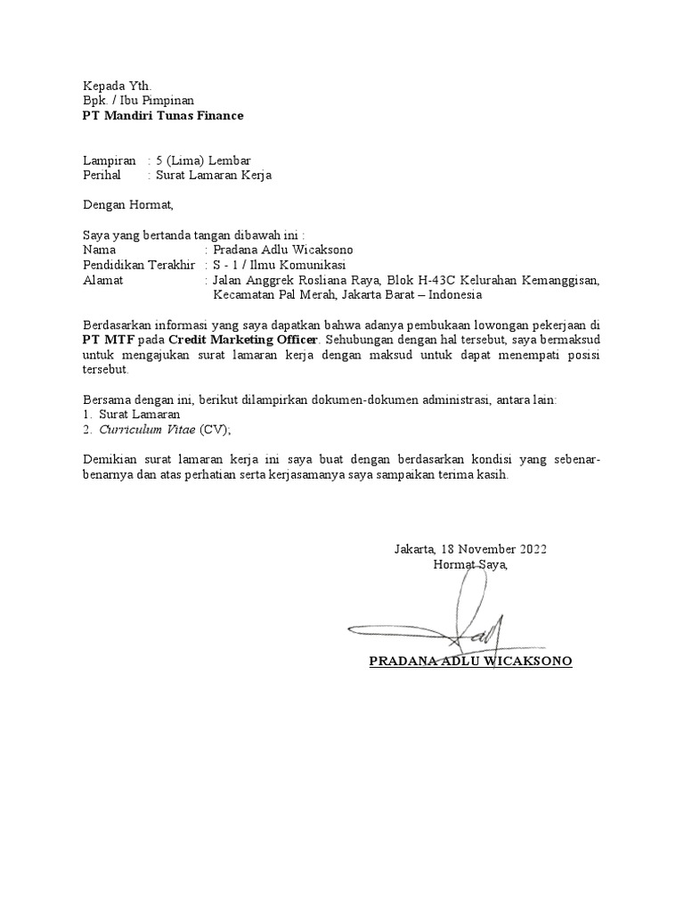 Lamaran PT MTF | PDF