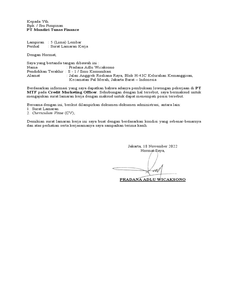 CV Lamaran Adlu MTF | PDF