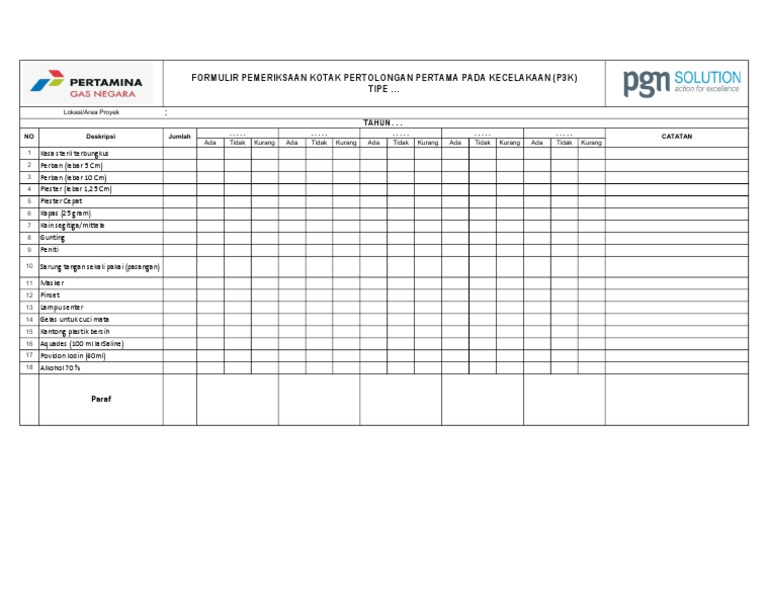 Form Inspeksi Kotak P3K - First Aid | PDF
