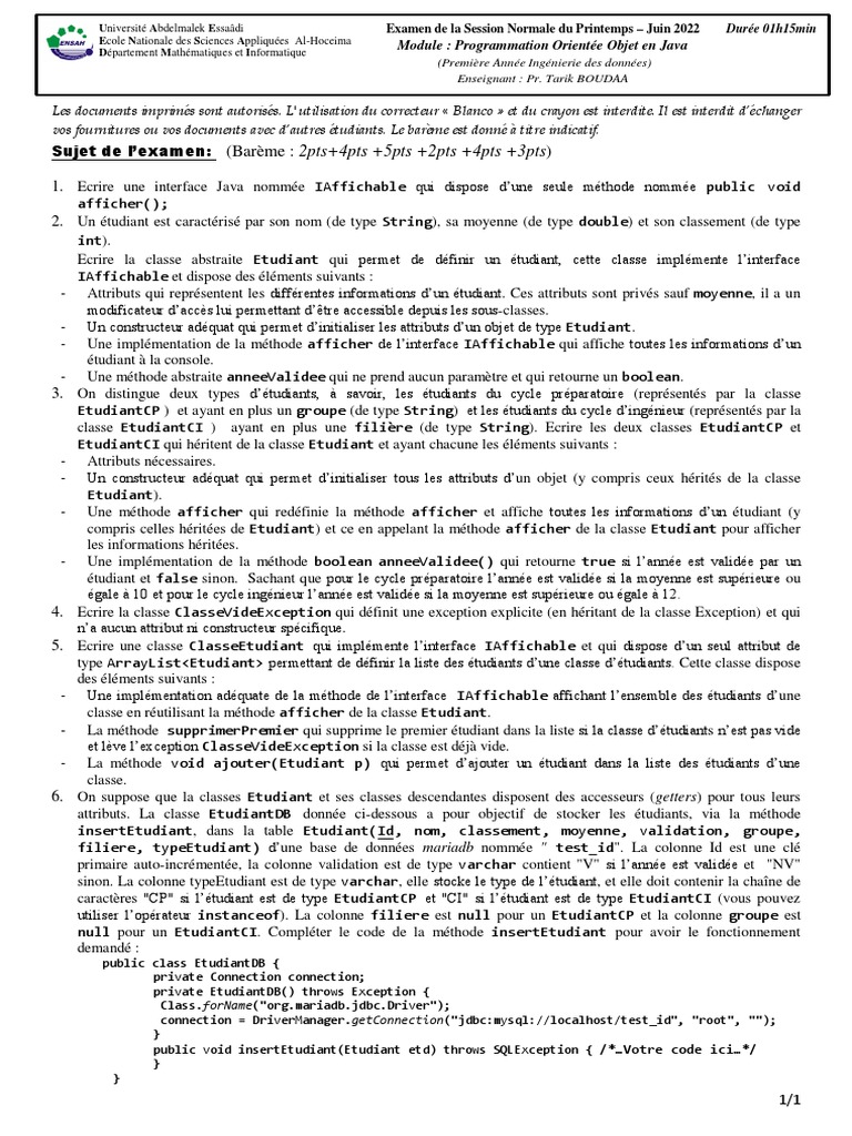 Examen Java : Interfaces et Héritage | PDF | Classe (informatique ...