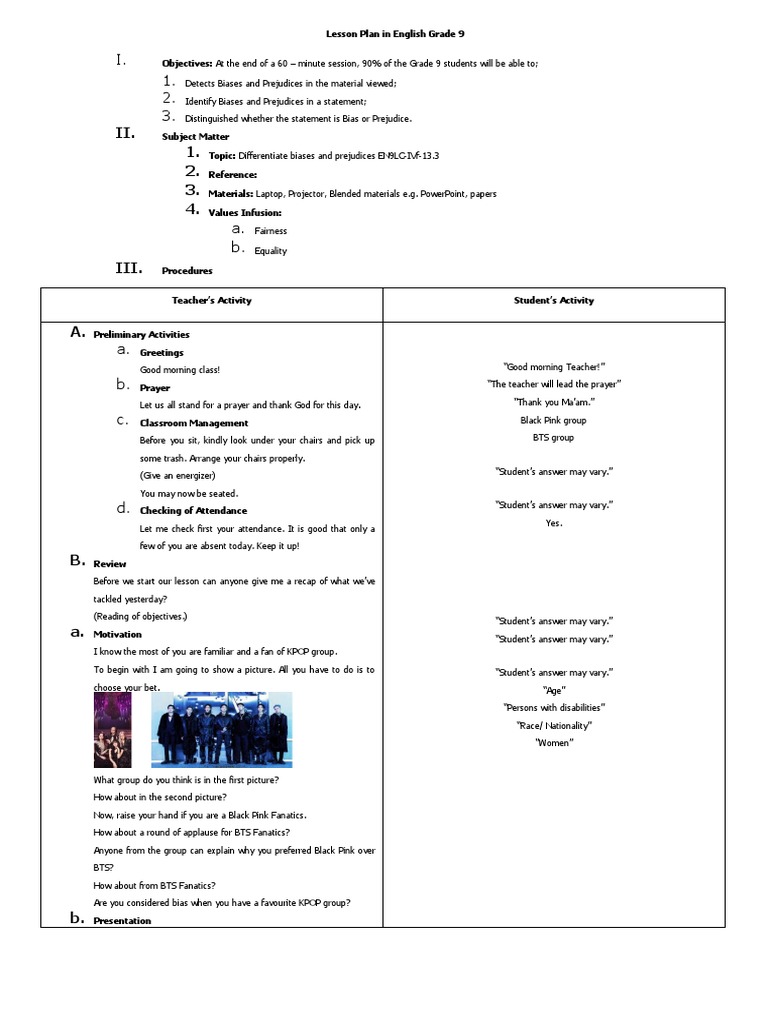 DIFFERENTIATE BIAS AND PREJUDICE GRADE 9 Q3 EN9LC-IVf-13.3 | PDF ...