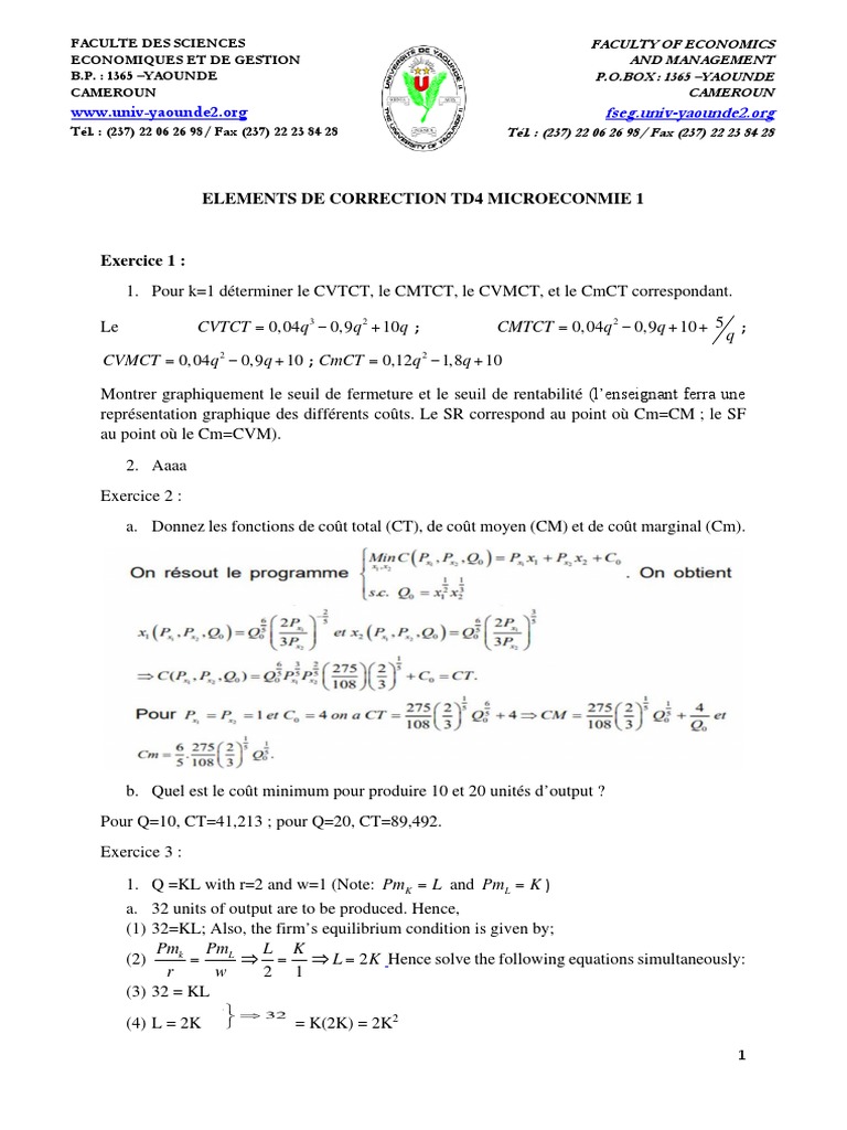 Elements de Correction TD4 Microeconmie 1 | PDF | Business | Économie financière
