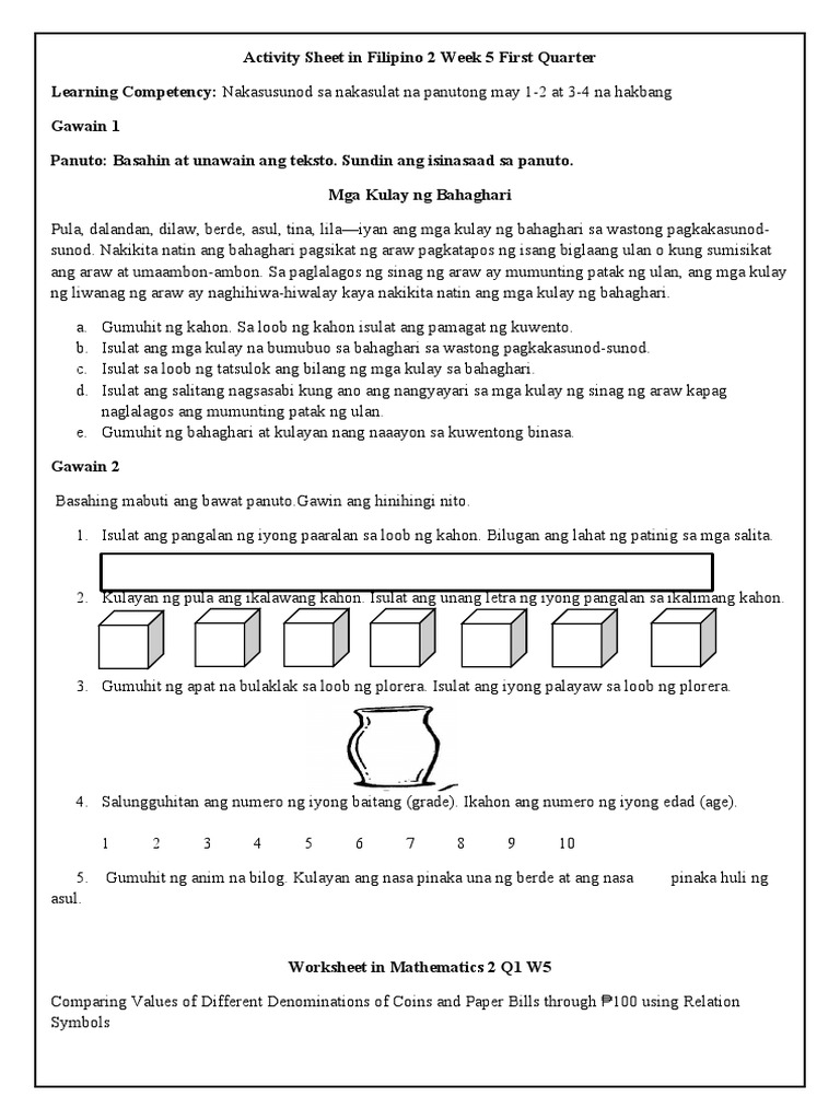 Activity Sheets in Filipino Math Week 5 | PDF
