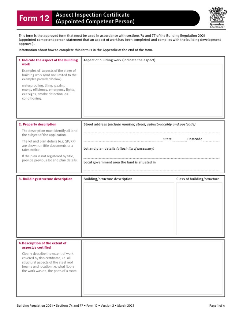 form12aspectinspectioncertificateappointedcompetentperson | PDF ...
