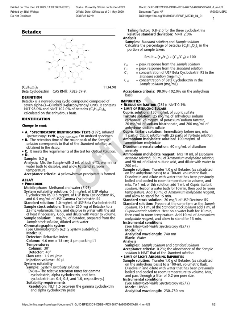 Beta Cyclodextrin-USP | PDF