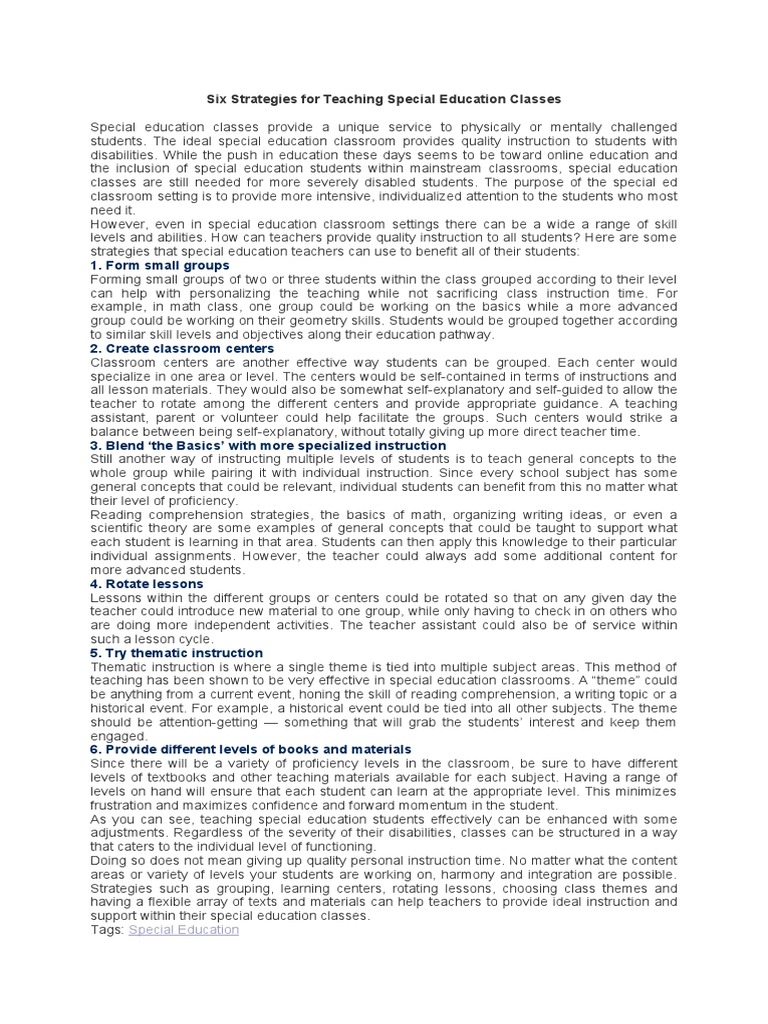 6 Strategies For Teaching Special Education Classes | Download Free PDF ...