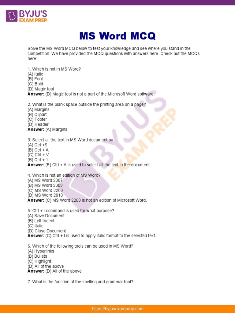 Ms Word MCQ 30 | PDF