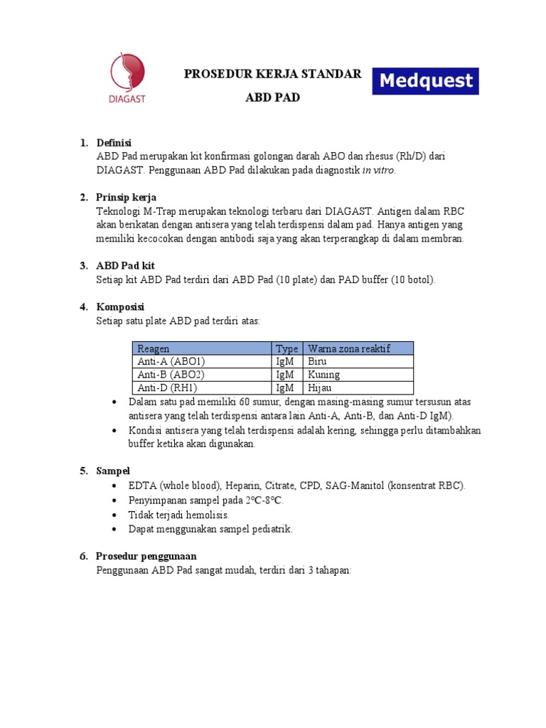 Prosedur Kerja Standar Abd Pad | PDF