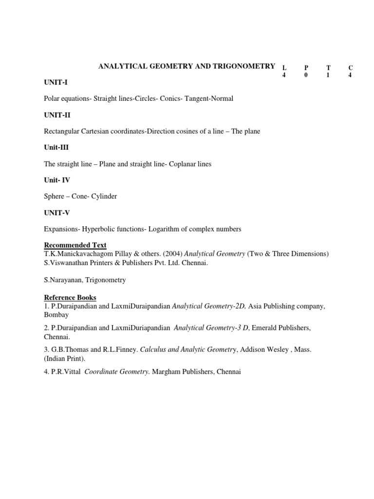 Analytical Geometry and Trigonometry | PDF