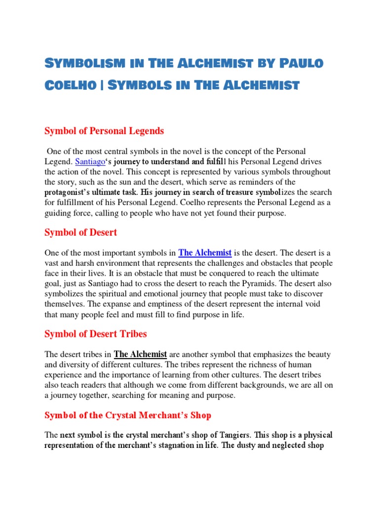 Symbolism in The Alchemist by Paulo Coelho | PDF