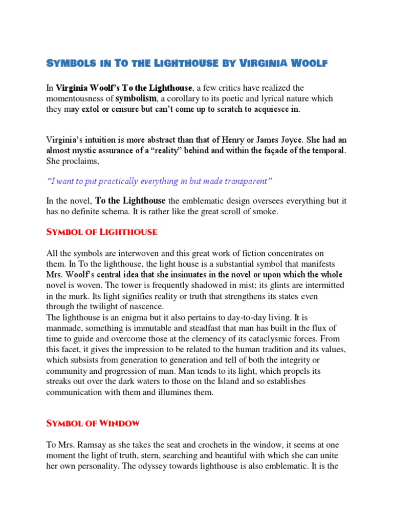 Symbols in To The Lighthouse by Virginia Woolf Symbolism | PDF | Poetry ...