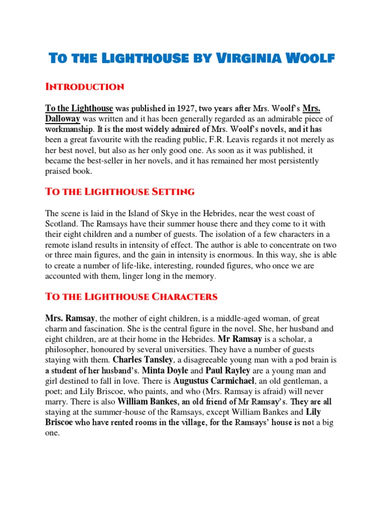To The Lighthouse by Virginia Woolf Symbols Themes Summary Character ...