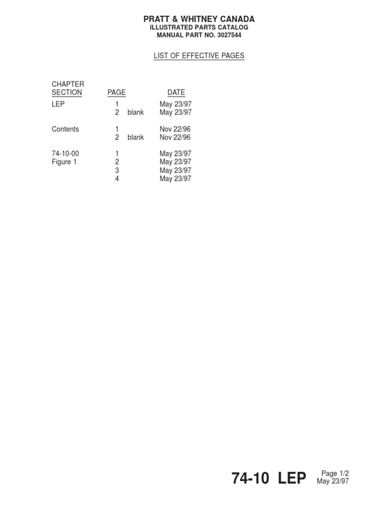 Pratt & Whitney Canada: List of Effective Pages | PDF