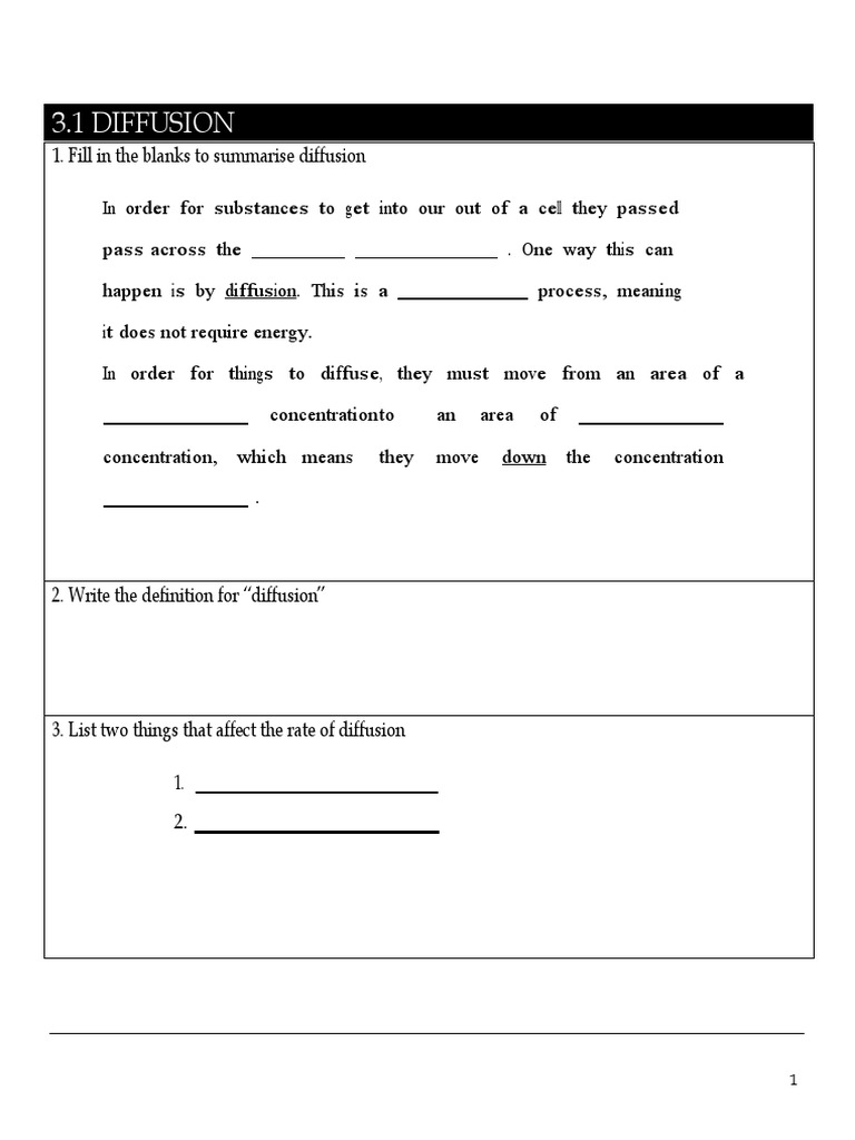 Transport Across A Membrane Worksheet | PDF