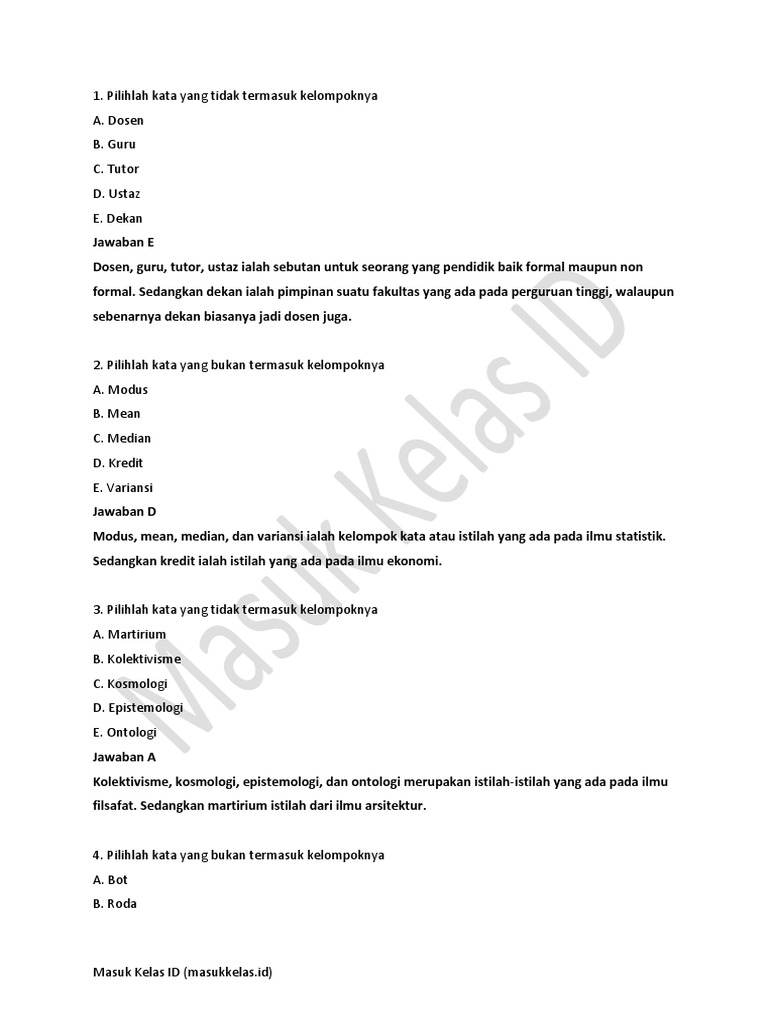 TO 2 Pengelompokan Kata Masuk Kelas ID | PDF