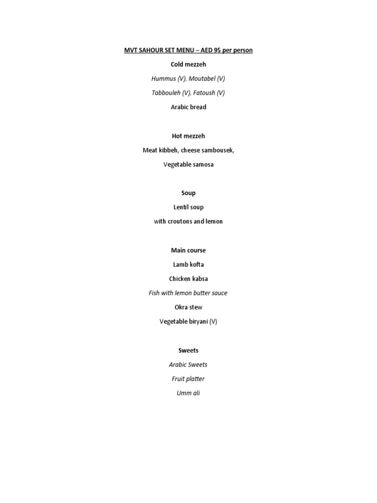 Sahour Set Menu MVT 2023 | PDF