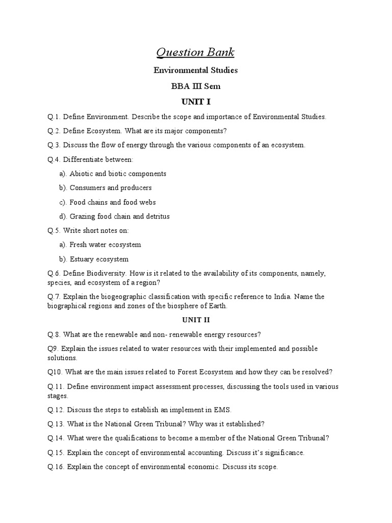 Bba Evs Question BNK | Download Free PDF | Ecosystem | Natural Environment