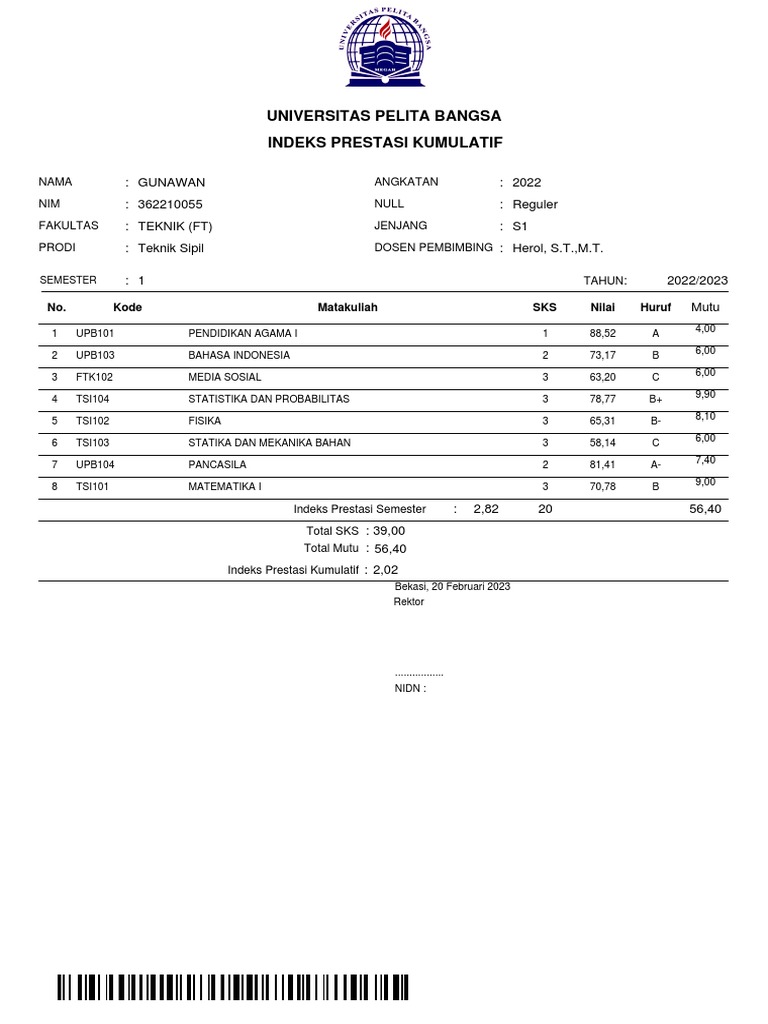 Indeks Prestasi Kumulatif S1 Teknik Sipil | PDF