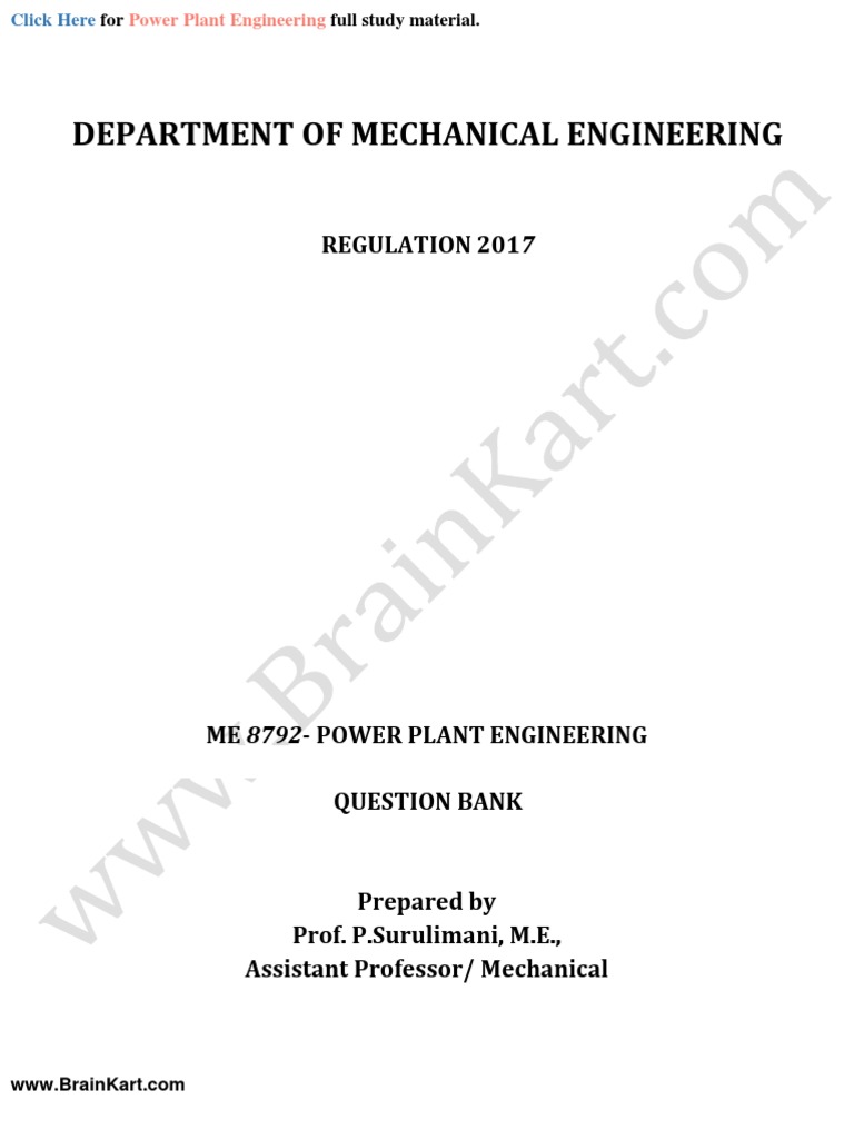 ME8792 Power Plant Engineering - Question Bank | PDF | Power Station | Nuclear Reactor