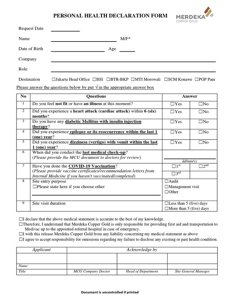 2022 - Health Form | PDF | Medicine | Clinical Medicine