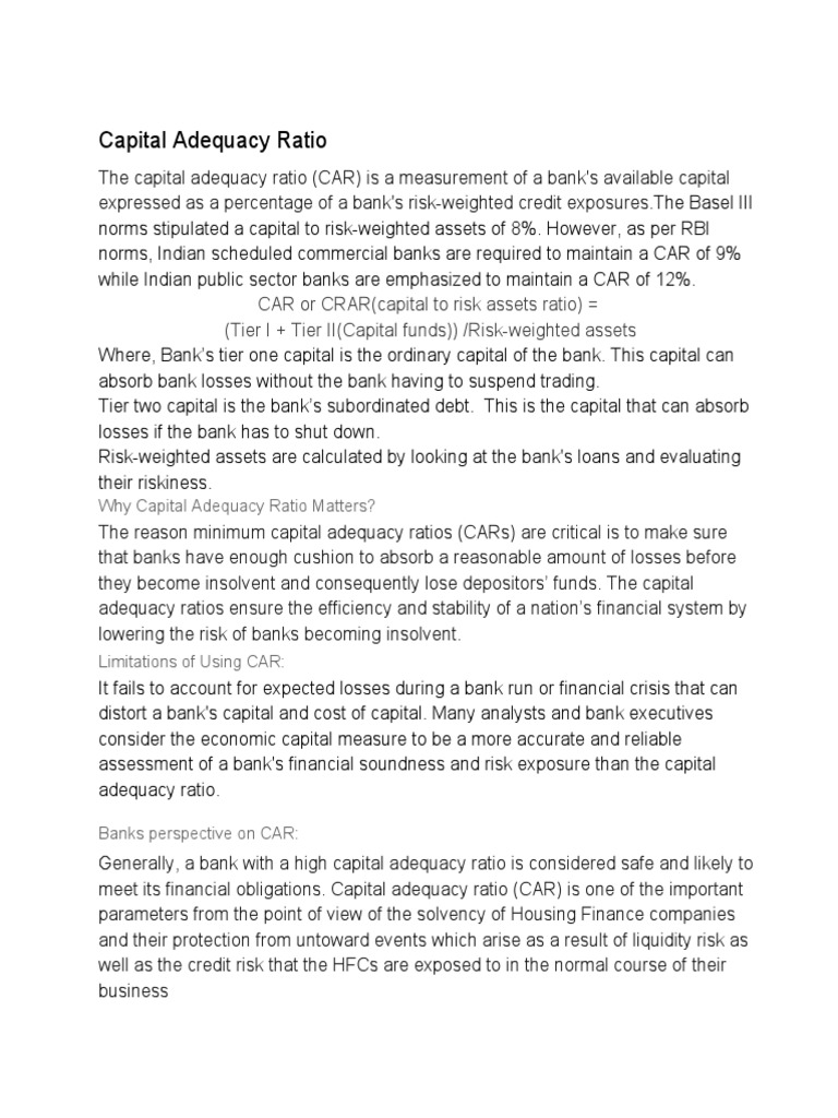 Capital Adequacy Ratio | PDF