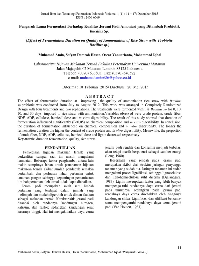 Amin Et Al., 2015 Pengaruh Lama Fermentasi Terhadap Kualitas Jerami ...