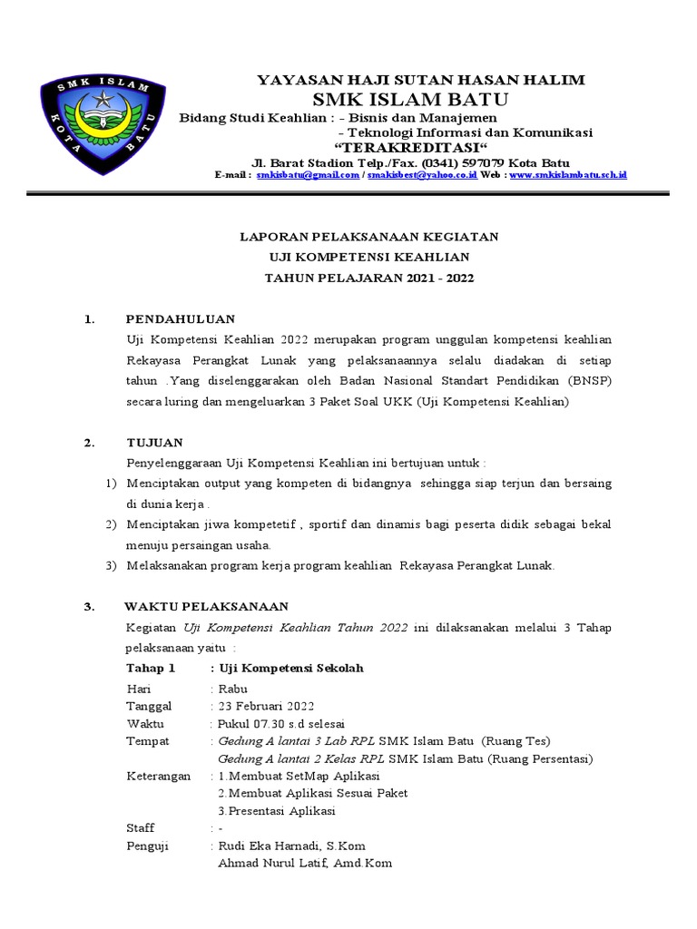 Uji Kompetensi RPL SMK Islam 2022 | PDF
