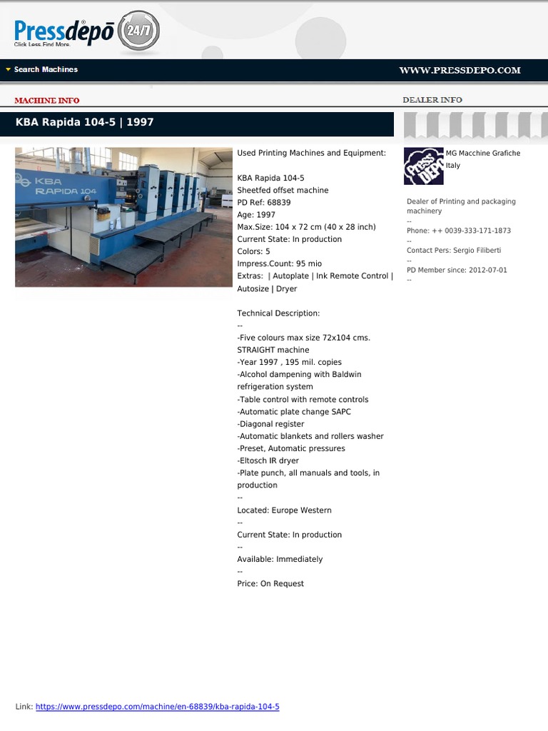 Kba Rapida 104-5 68839 | PDF