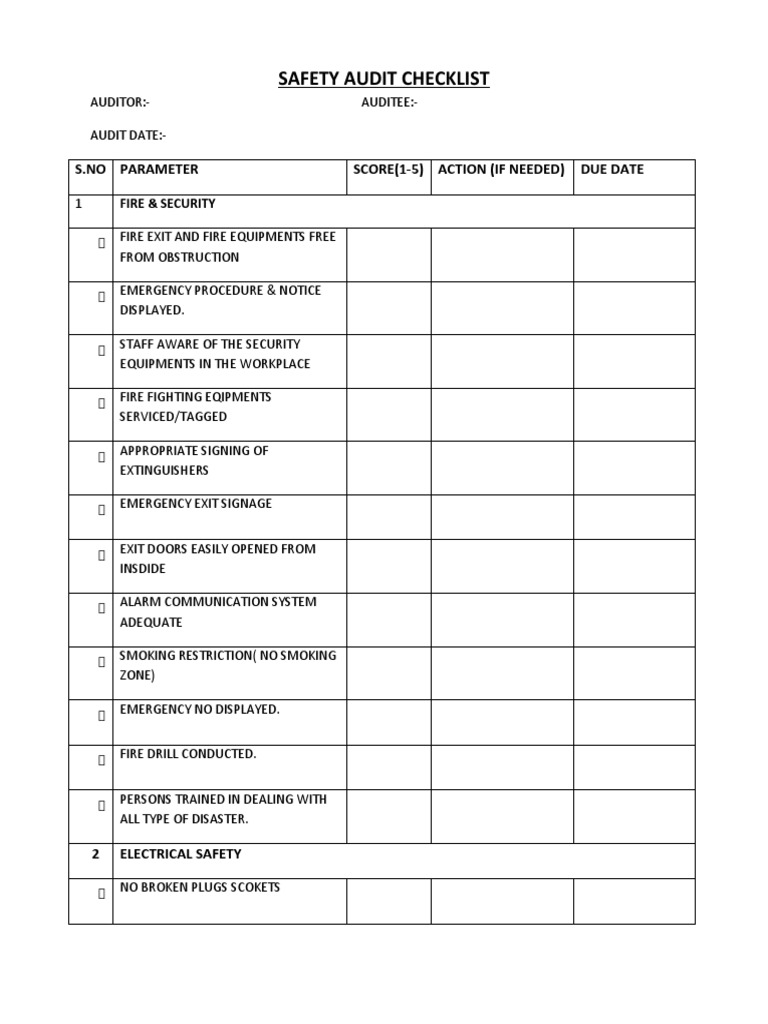 Safety Audit Check List | PDF | Emergency | Safety
