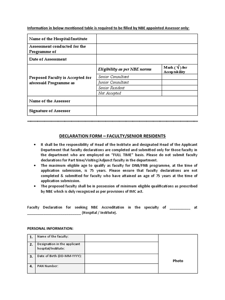 NBE Faculty Declaration Form 2024-25 | PDF | Doctor Of Medicine | Thesis