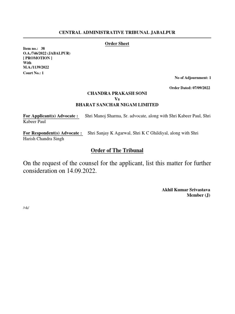 2022-09-07 Application For Stay Vacation by BSNL | PDF