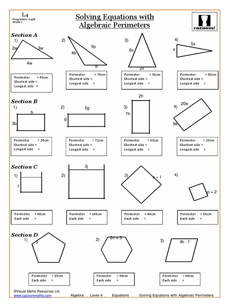 Algebra. Level 4. Equations. Solving Equations With Algebraic ...