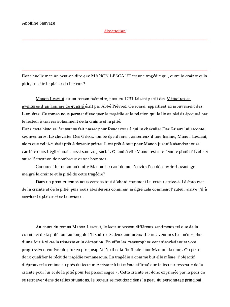 Dissertation Manon Lescaut | PDF