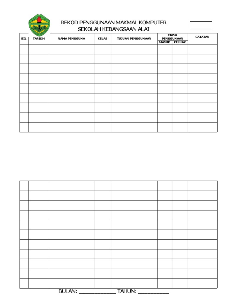 REKOD PENGGUNAAN MAKMAL KOMPUTER SK ALAI | PDF