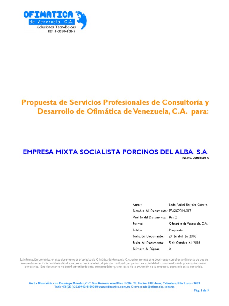 Propuesta de Consultoría para Porcinos del Alba | PDF | Sistema de ...