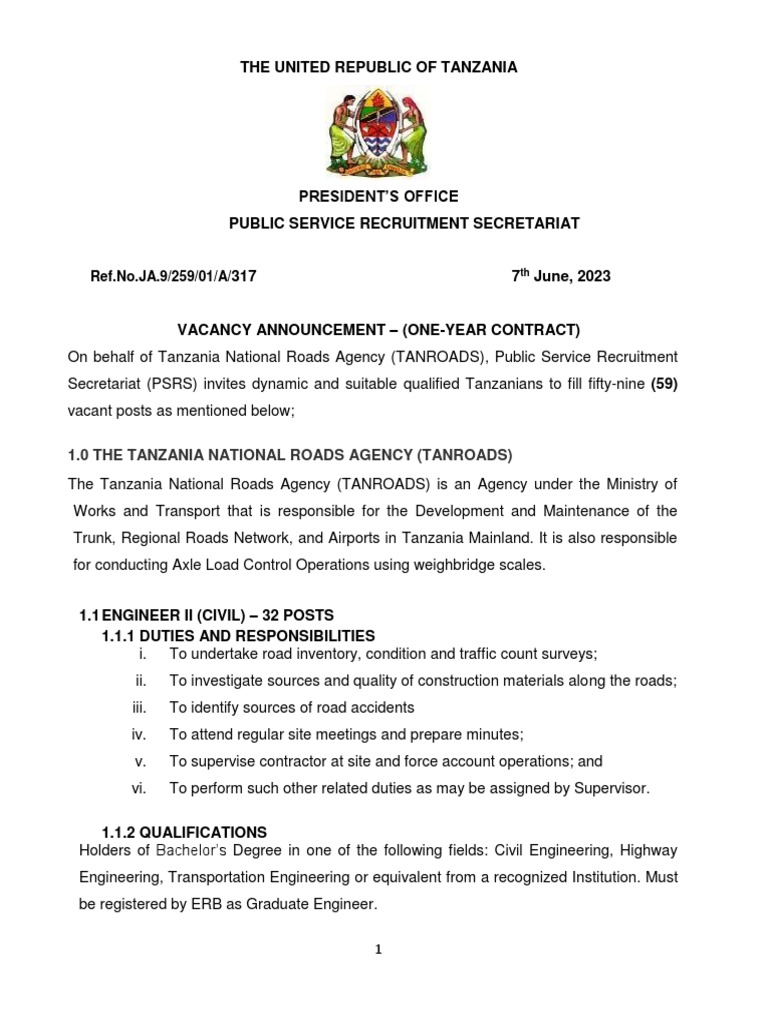 Tangazo La Kazi Tanroads | PDF