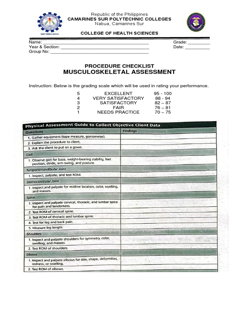 Checklist For Musculoskeletal Assessment and Thorax Lungs - Retdem | PDF