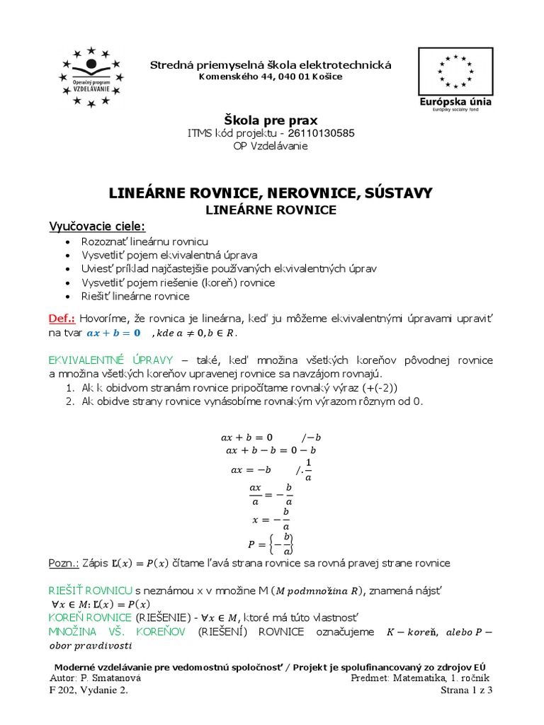 Lineárne Rovnice1 | PDF