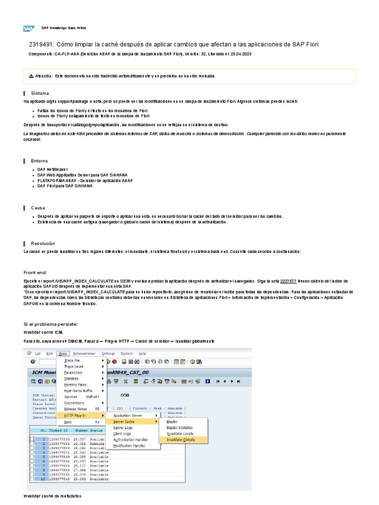 2319491: Cómo Limpiar La Caché Después de Aplicar Cambios Que Afectan A Las Aplicaciones de SAP ...