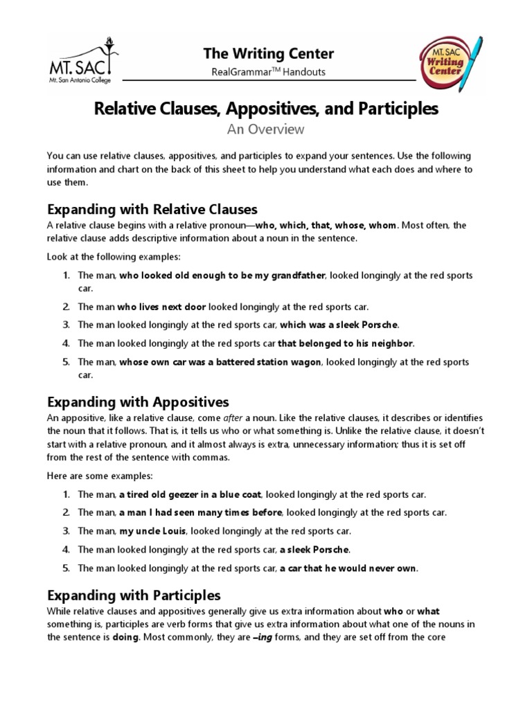 Relative Clauses Appositives and Participles | PDF | Languages ...